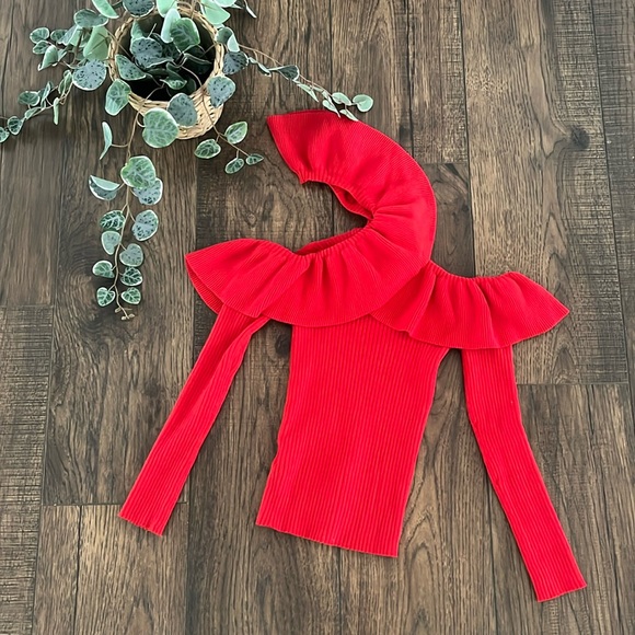 Tularosa | Sweaters | Tularosa Ruffle Cut Out Sweater In Red | Poshmark